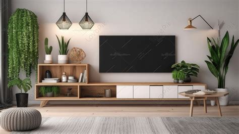 Tv 캐비닛 및 장식 요소를 갖춘 스튜디오 3d 렌더링 Tv 캐비닛 및 장식 요소를 갖춘 스튜디오 3d 렌더링 사진 Tv 캐비닛 및 장식 요소를 갖춘 스튜디오 3d