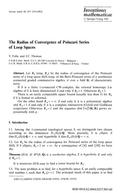 Pdf The Radius Of Convergence Of Poincar Series Of Loop Spaces