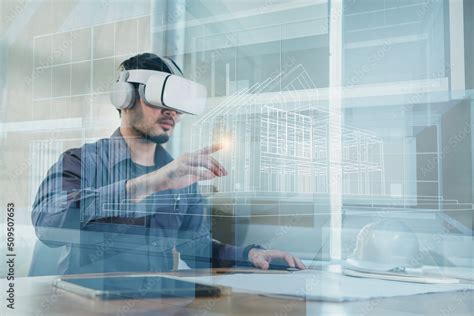 Asian Man Architect Or Engineer Wearing Vr Headset For Working Design 3d Architectural Building