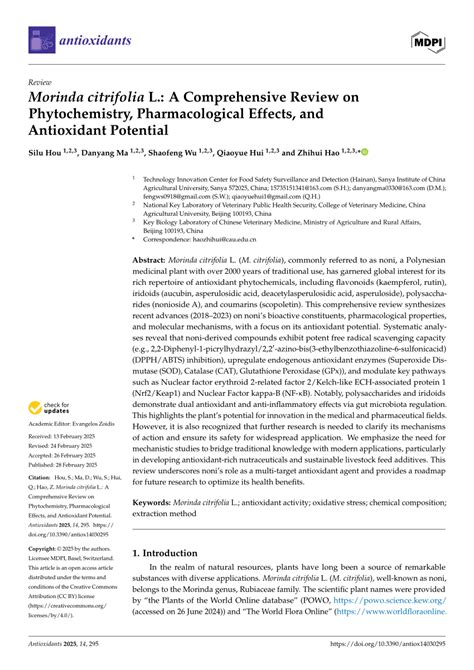 Pdf Morinda Citrifolia L A Comprehensive Review On Phytochemistry