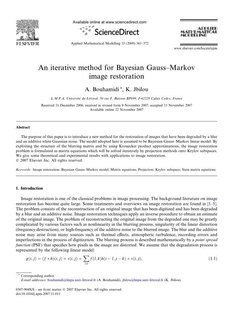 Pdf An Iterative Method For Bayesian Gaussmarkov Image Restoration