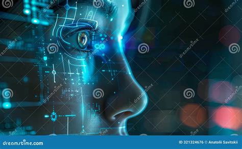 A Digital Rendering Of A Face With Intricate Glowing Lines Overlaying