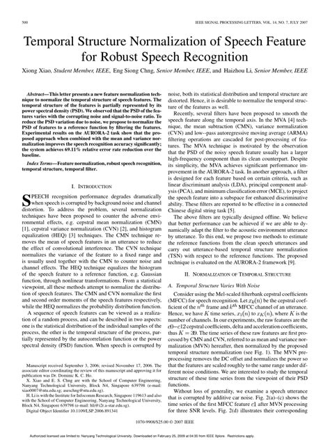 Pdf Temporal Structure Normalization Of Speech Feature For Robust Speech Recognition