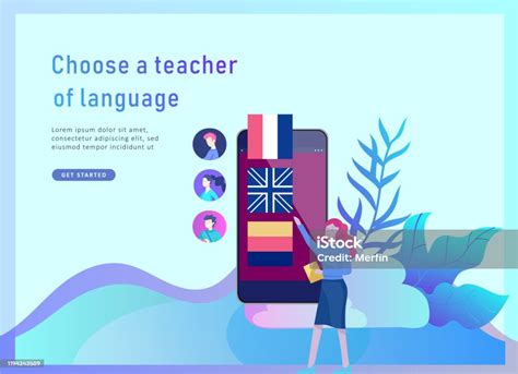 온라인 언어 코스 원격 교육 교육을위한 방문 페이지 템플릿 언어 학습 인터페이스 및 교육 개념 Html에 대한 스톡 벡터 아트 및 기타 이미지 Istock