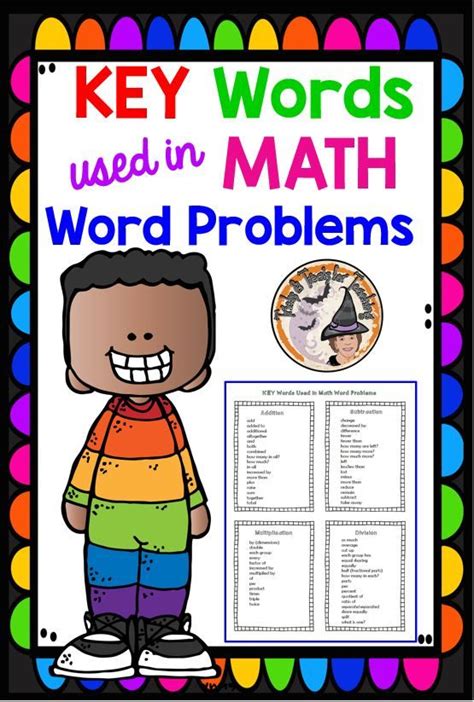 Key Words Used In Math Word Problems Reference Chart Math Words Math