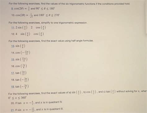 Solved COS COS For The Following Exercises Find The Values Chegg Com