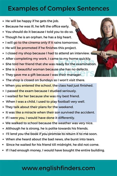 50 Useful Examples Of Complex Sentences Complex Sentence Examples Complex Sentences English