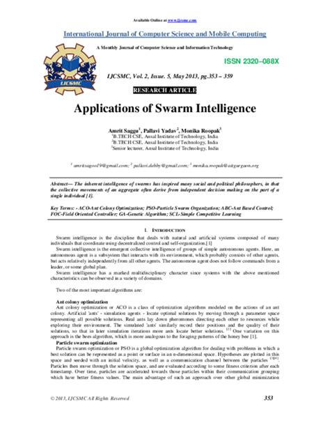 Pdf Applications Of Swarm Intelligence