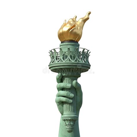 Statue Of Liberty Torch Close Up With Hand On White Background Stock