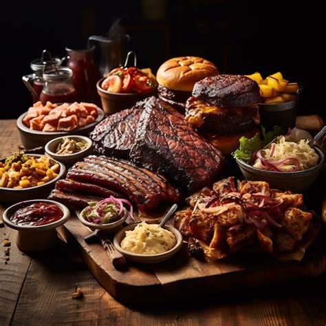 Premium Ai Image A Table Full Of Food Including A Steak Salad And A Knife