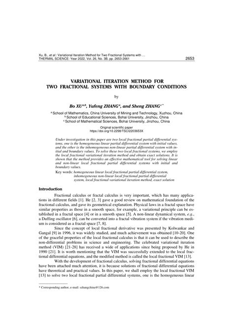 Pdf Variational Iteration Method For Two Fractional Systems With Boundary Conditions
