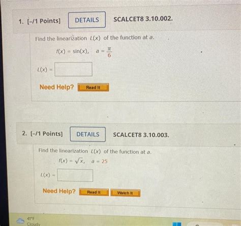 Solved Find The Linearization Lx Of The Function At A
