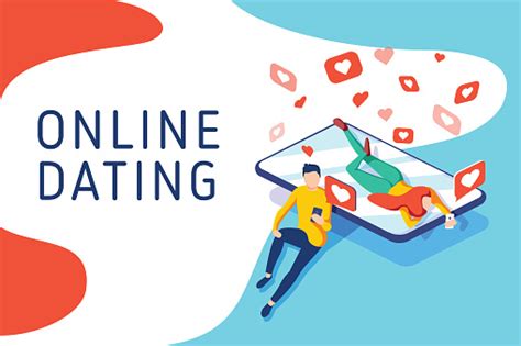 가상 관계 온라인 데이트와 소셜 네트워킹 개념 청소년 인터넷에서 채팅 등각 벡터 Brand Name Online Messaging Platform에 대한 스톡 벡터 아트 및