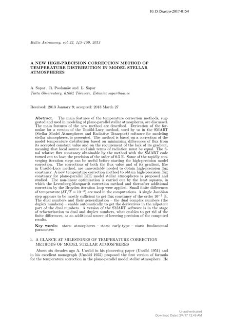 Pdf A New High Precision Correction Method Of Temperature Distribution In Model Stellar