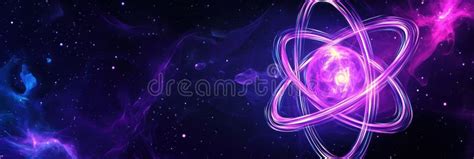 Cosmic Atom Design With Vibrant Purple And Blue Colors In Space Background Abstract