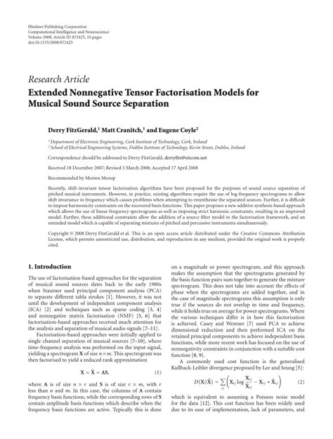 Pdf Extended Nonnegative Tensor Factorisation Models For Musical Sound Source Separation