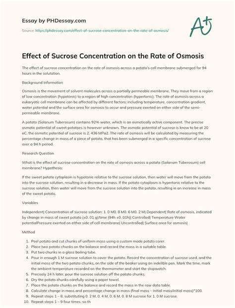 Effect Of Sucrose Concentration On The Rate Of Osmosis