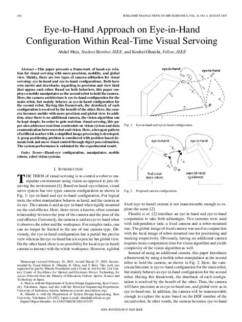 Pdf Hand Eye Framework For Visual Servoing