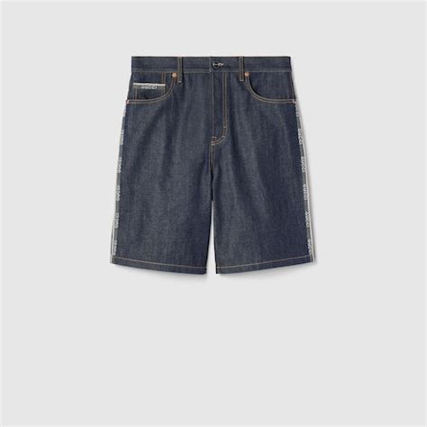 Cotton Selvedge Denim Shorts With Logo In Dark Blue Gucci® Tr