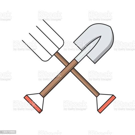 삽과 피치 포크 웹 앱과 모바일 개념에 대한 흰색 배경에 고립 된 트렌디 한 라인 스타일의 간단한 원예 아이콘 벡터