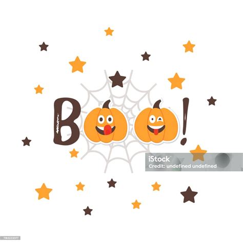호박 행복 이모티콘 만화 캐릭터와 벡터 할로윈 Boo 메시지 별과 밤 하늘에 친절한 이모티콘 얼굴 메신저오렌지 스쿼시 미소 인사말 카드 엽서 10월에 대한 스톡 벡터 아트