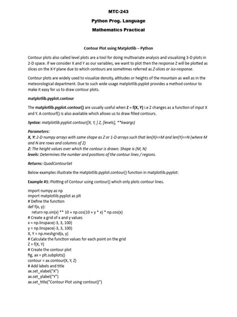 Contour Plot Using Matplotlib Pdf Contour Line Computer Programming