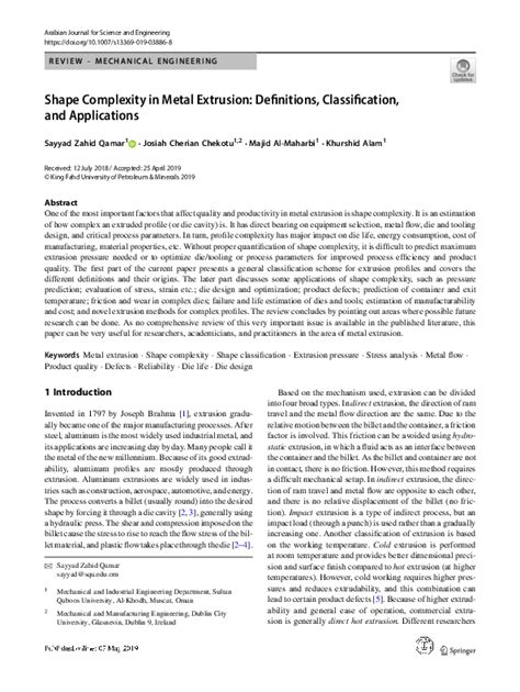 Pdf Shape Complexity In Metal Extrusion Definitions Classification