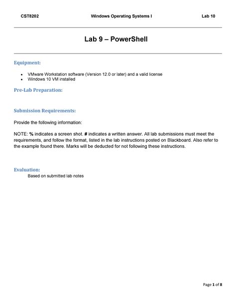 Lab 9 Power Shell CST8202 Assignments Lab 9 PowerShell