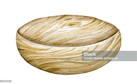 수채화 손으로 그린 목조 주방 용품의 그림 상단에서 보기입니다 흰색 배경의 격리된 개체 0명에 대한 스톡 벡터 아트 및 기타