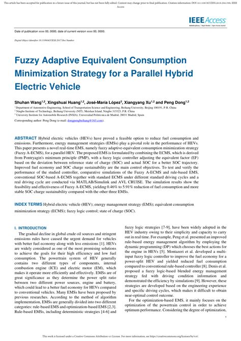 Pdf Fuzzy Adaptive Equivalent Consumption Minimization Strategy For A Parallel Hybrid Electric