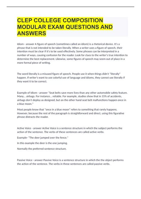 Clep College Composition Modular Exam Questions And Answers E College Level Program® Stuvia Us