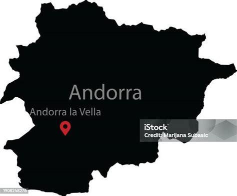 수도의 위치 마커와 국가 이름과 수도의 비문이 있는 안도라의 검은색 지도 내부 지도 0명에 대한 스톡 벡터 아트 및 기타 이미지 0명 개념 공란 Istock