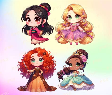 12 Designs Chibi Princesses Png Bundle Cartoon Princess Png Bundle Princess Characters Png
