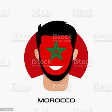 축구 팬들의 컬렉션의 벡터 디자인 삽화는 모자에 모로코 국기로 얼굴을 웃고 있습니다 경기장에 대한 스톡 벡터 아트 및 기타 이미지 경기장 경쟁 골 스포츠 장비