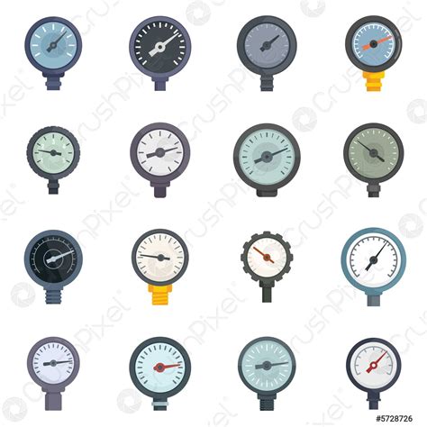 Manometer Icons Set Flat Vector Pressure Gauge Stock Vector Crushpixel