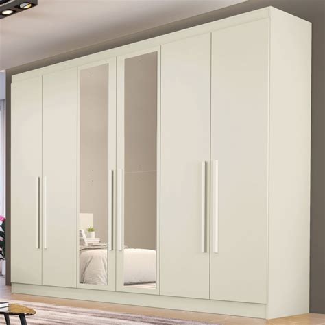 Guarda Roupa Casal Oslo 6 Portas 4 Gavetas 100 Mdf Com Espelho Off