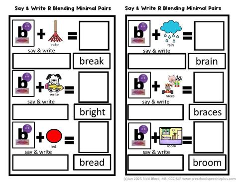 R Cluster Blending With Minimal Pairs Say And Write By Preschool Speechie Plus