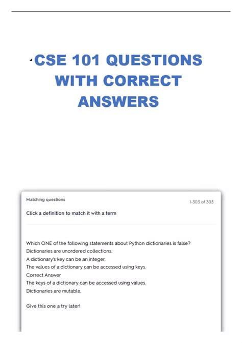 CSE Final QUESTIONS WITH CORRECT ANSWERS CSE Stuvia US
