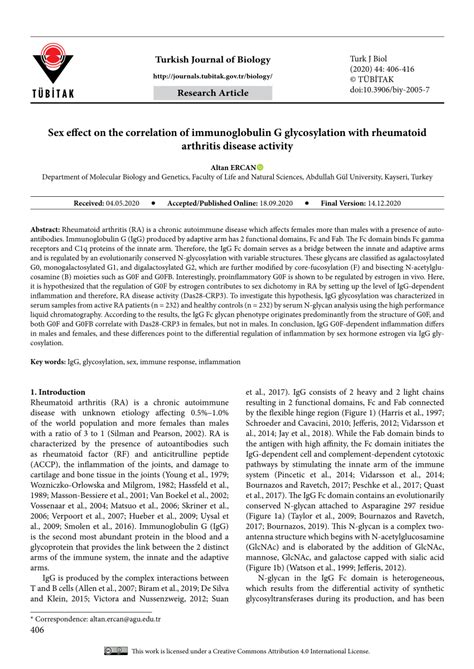 Pdf Sex Effect On The Correlation Of Immunoglobulin G Glycosylation With Rheumatoid Arthritis
