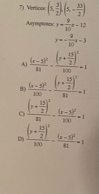 Answered Use The Information Provided To Write The Standard Form Equation Of Each Hyperbola