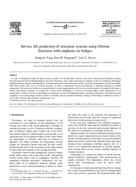 Pdf Service Life Prediction Of Structural Systems Using Lifetime