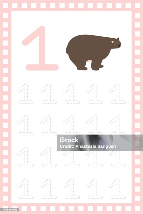 숫자 1 소문자 워크시트 어린이 교육 곰 삽화 벡터 조판 유치원 훈련 곰에 대한 스톡 벡터 아트 및 기타 이미지 곰 교육 그리기 Istock