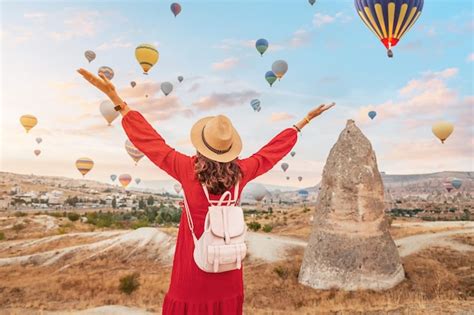 Premium Photo On A Summer Day In Cappadocia Turkey The Girl In Her