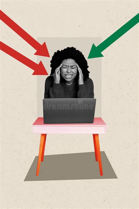 Vertical Photo Collage Of Upset American Girl Freelancer Sit Laptop