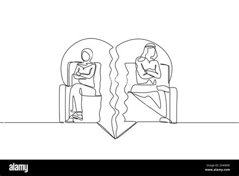 single one line drawing unhappy stubborn arab couple sit separate on
