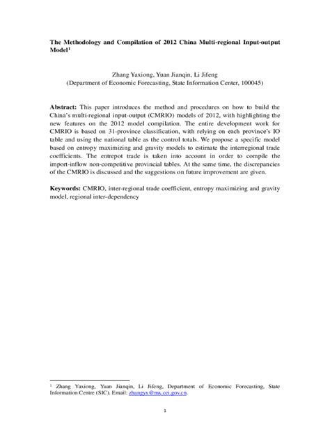 Fillable Online The Methodology And Compilation Of China Mutli Regional