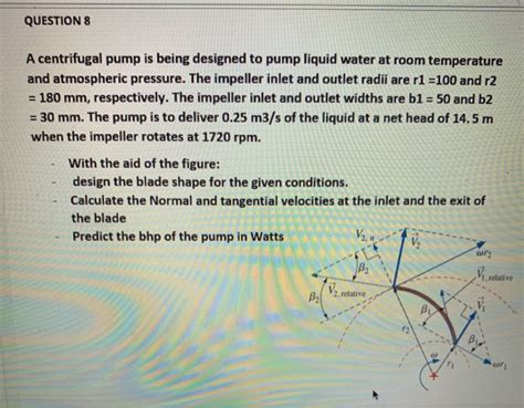 Solved QUESTION A Centrifugal Pump Is Being Designed To Chegg Com