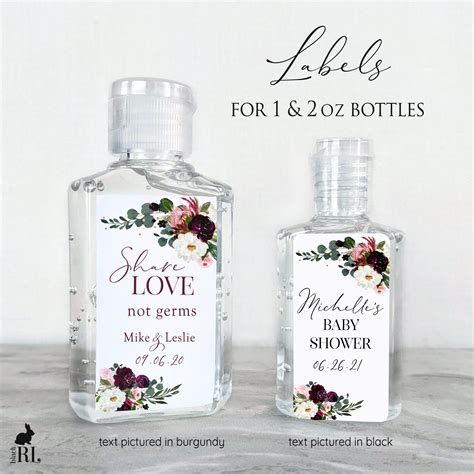 Printed Custom Favor Labels For Small Hand Sanitizer Bottles Fits Many