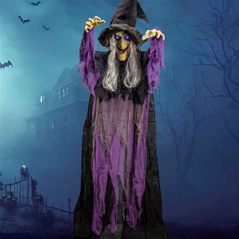Joyin 72” Halloween Hanging Flying Witch Animatronic Purple Talking