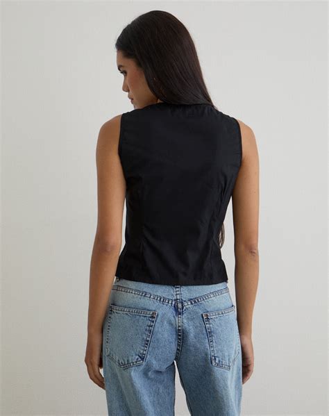Black V Neck Corset Top Lasily